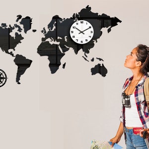 Large Wall Clock, Clock World, Clock Map, Modern Clock, Wall Decoration ...