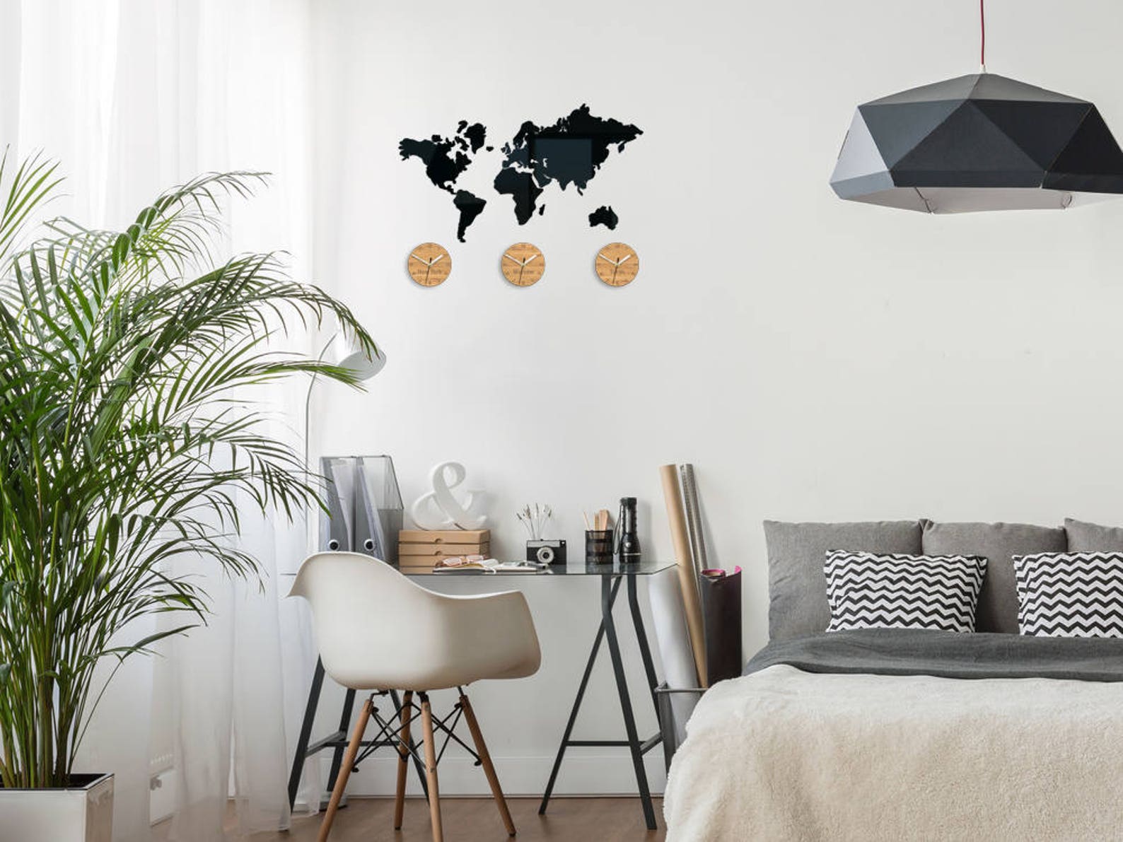 LARGE Wall Clock WORLD MAPS, Modern Clock, Gift, Wall Clock Time Zones ...