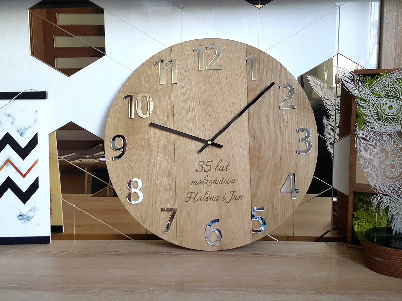 Large Wall Clock With Mirror Numbers With Personalization : on - Etsy