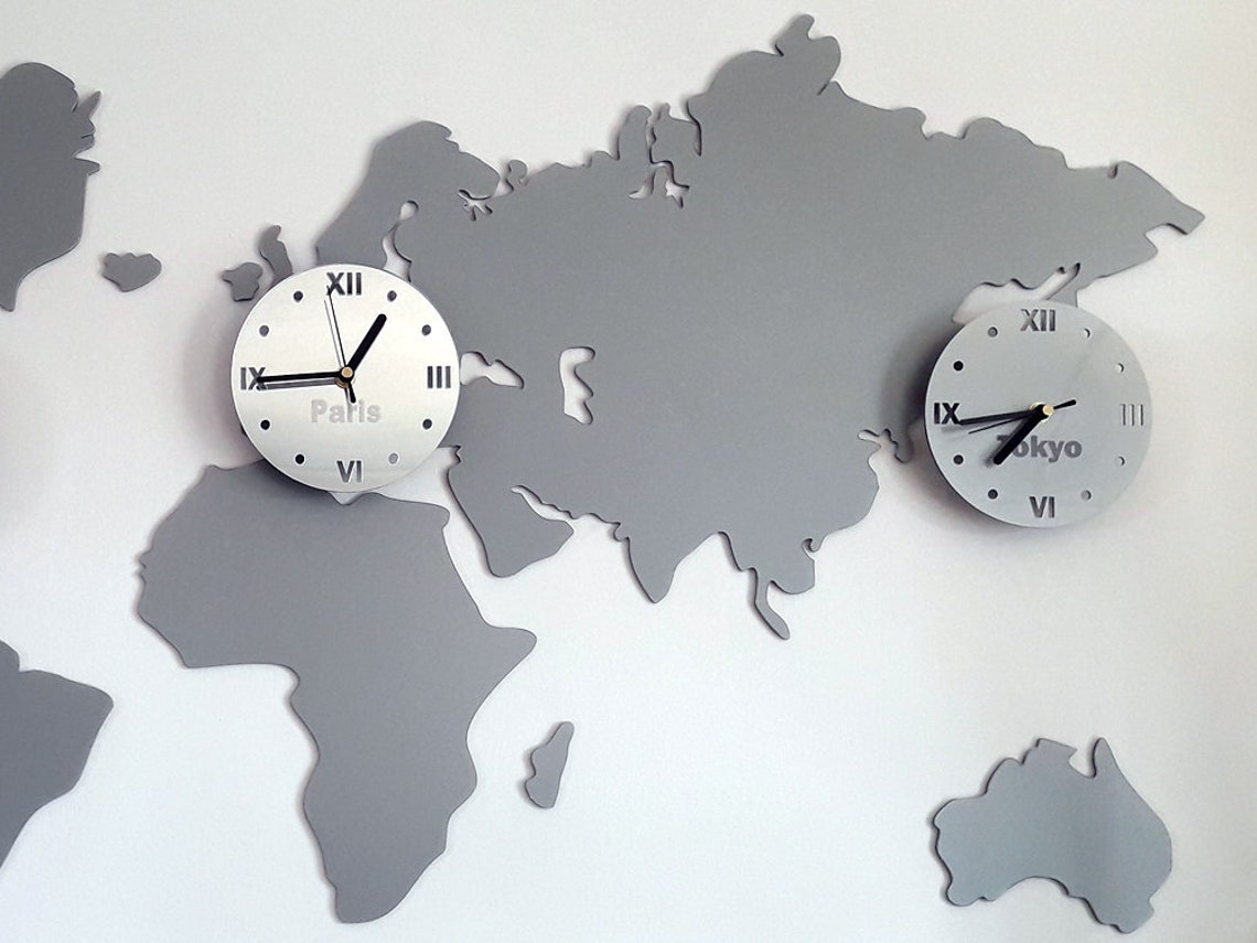 Large Wall Clock World Personalized Clock Stone Gray Clock | Etsy