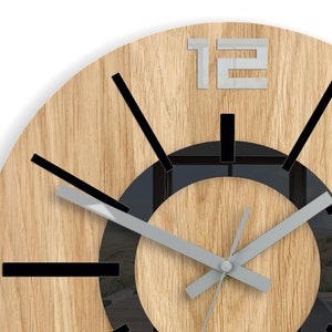 Large Wall Clock - OAK 13 in - Black Clock Nordic - Wood Clock ...