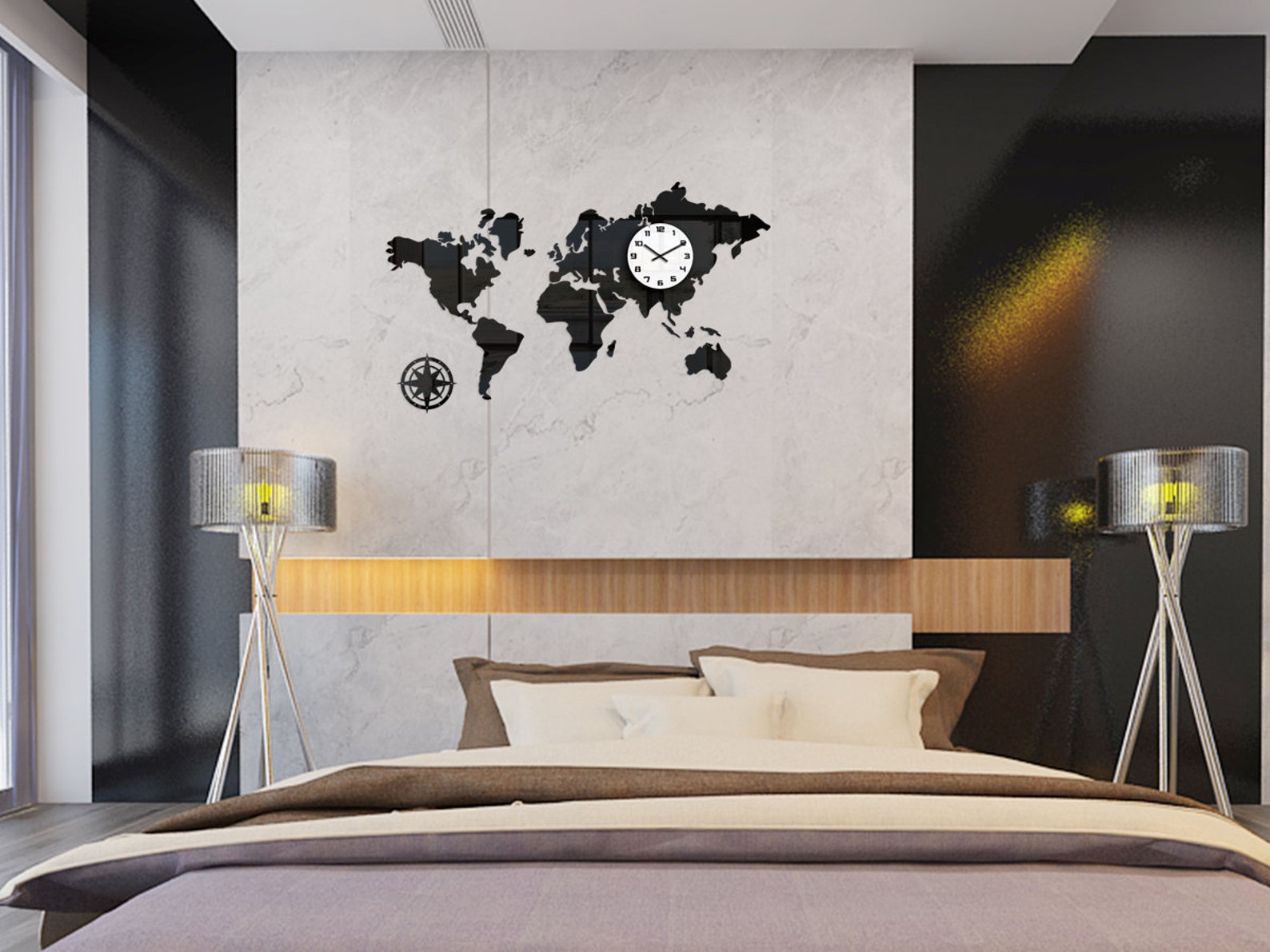 Large Wall Clock Clock World Clock Map Modern Clock Wall - Etsy