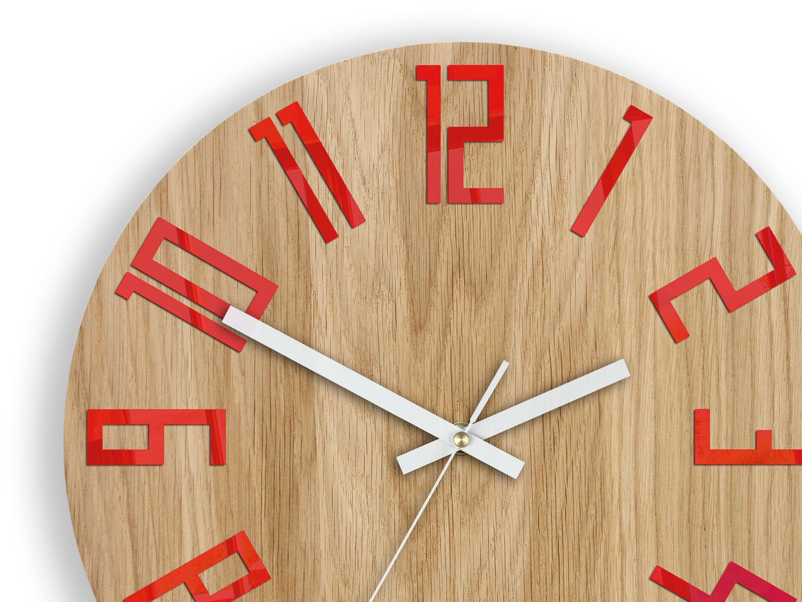 Wall Clock With Red Numbers Silent Wood Clock Unique Clock | Etsy