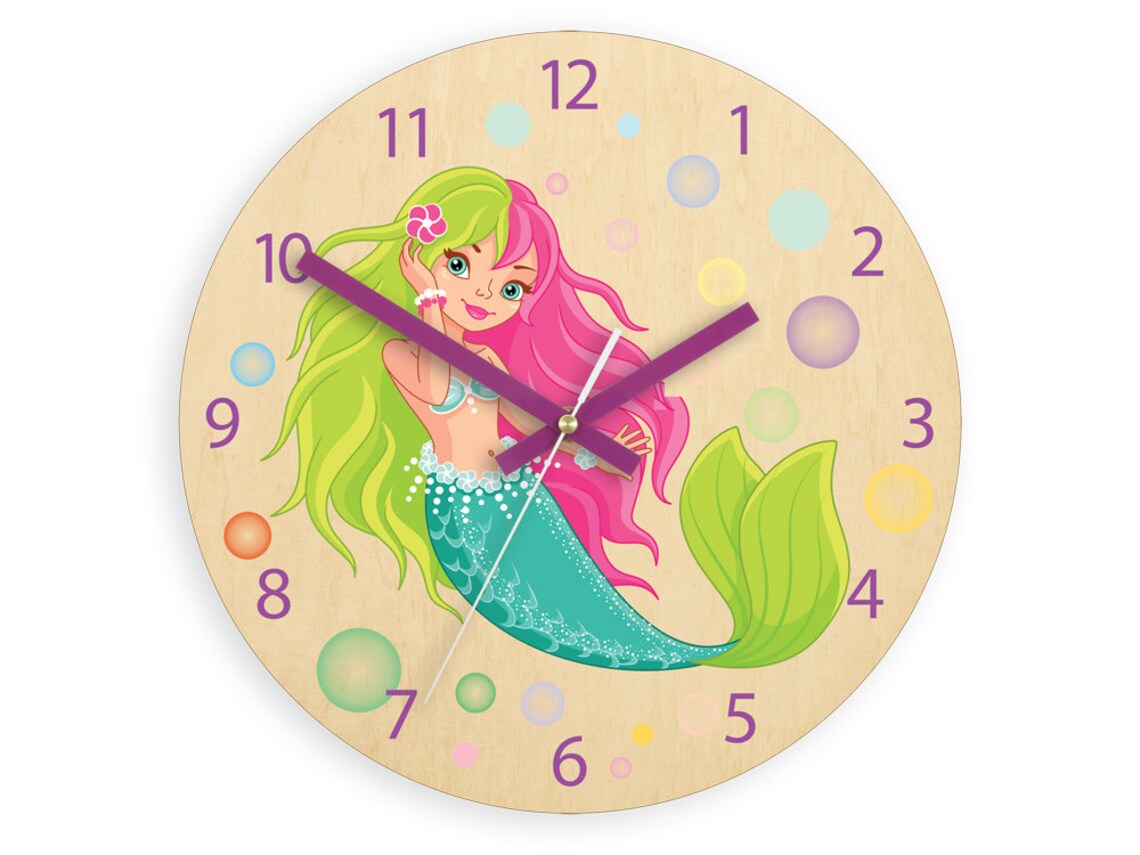 Children Wall Clock Mermaid With Personalizen Name Clock - Etsy