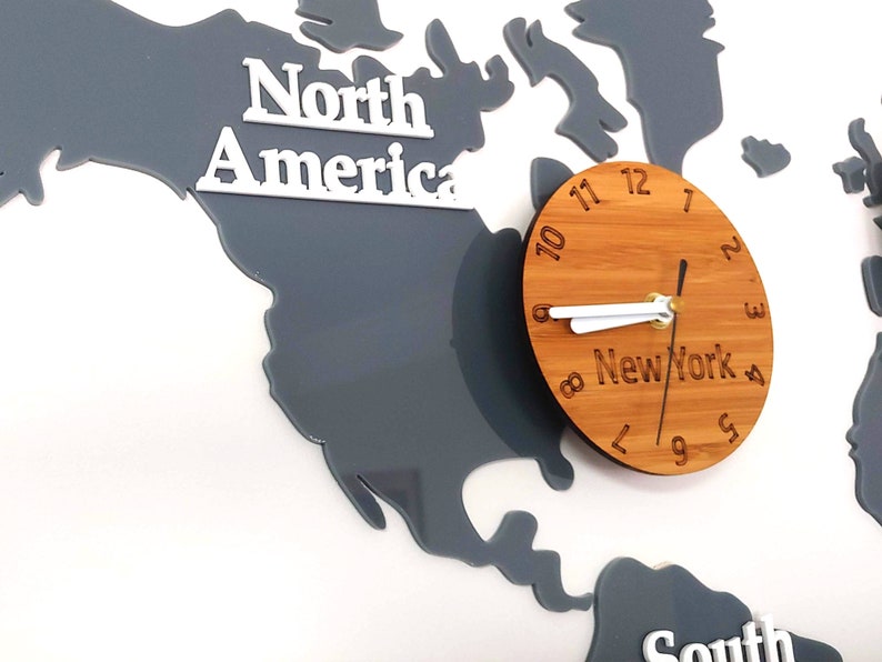 LARGE Wall Clock Map Clock With Time Zones Gray Clock World - Etsy