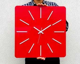 Wall Clock HIPNOTIC Large red silent clock 11.81 / 30cm | Etsy