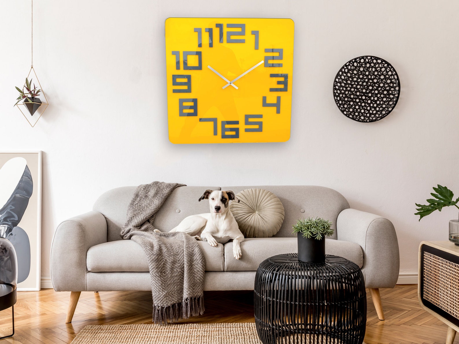 Large Wall Clock Logic Yellow and Gray Clock Scandi Clock | Etsy