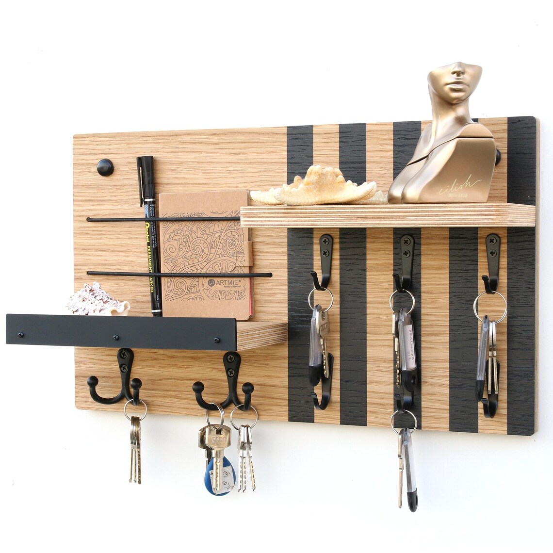 Wooden Key Holder With Shelf – Wall Organizer for Entryway, Modern Key ...