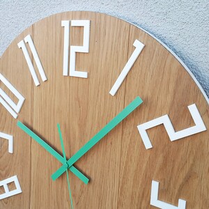 Large Wall Clock- Silent Oak Wood Clock With White Numbers and Mint ...