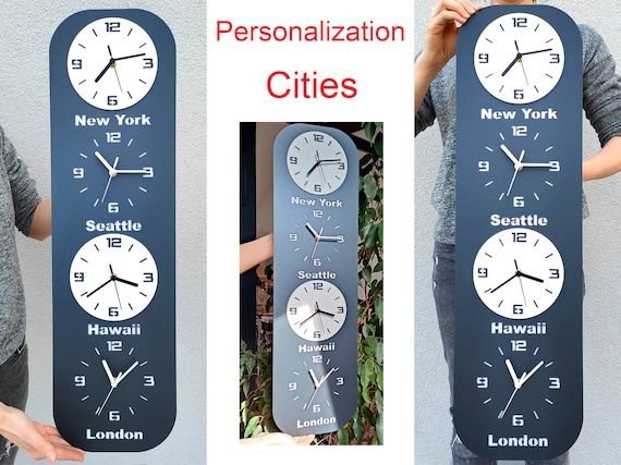 Large Wall Clock Personalized Wall Clock With Cities - Etsy
