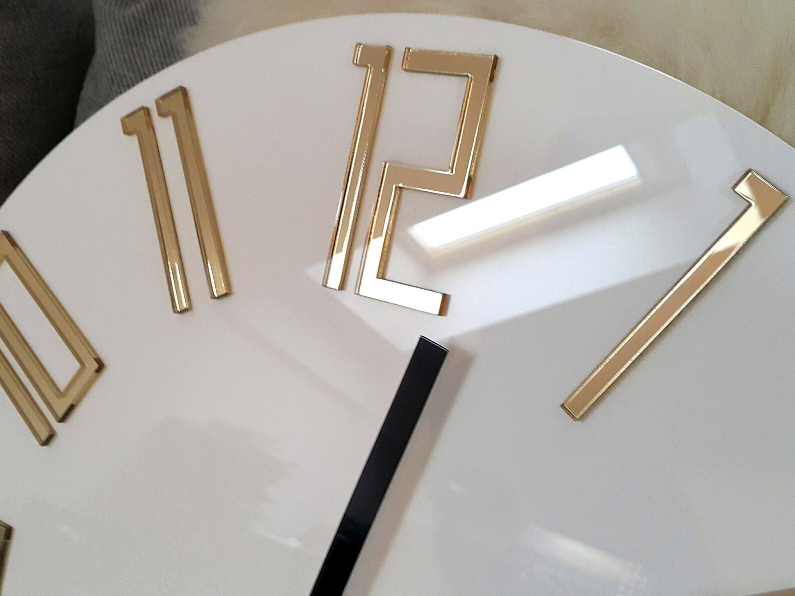 Large Wall Clock White - With Numbers in a Golden Mirror- Silent Wall ...