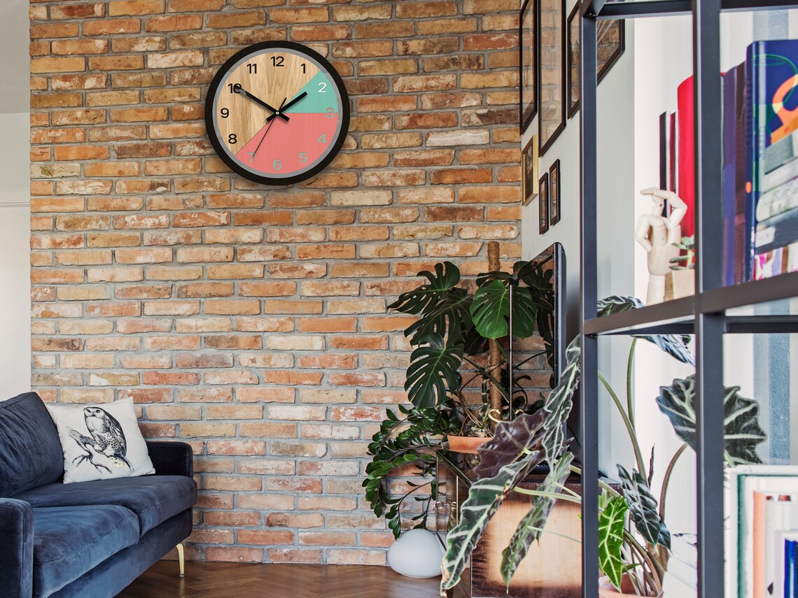 Scandi Wall Clock With Pastel Colors Minimalist Wooden Clock - Etsy