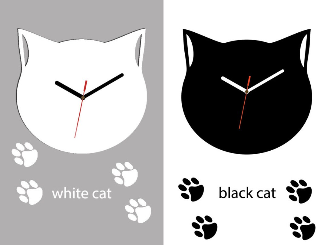 Wall Clock CAT Clock, Modern Wall Clock, Large Wall Clock Clock and 4x ...