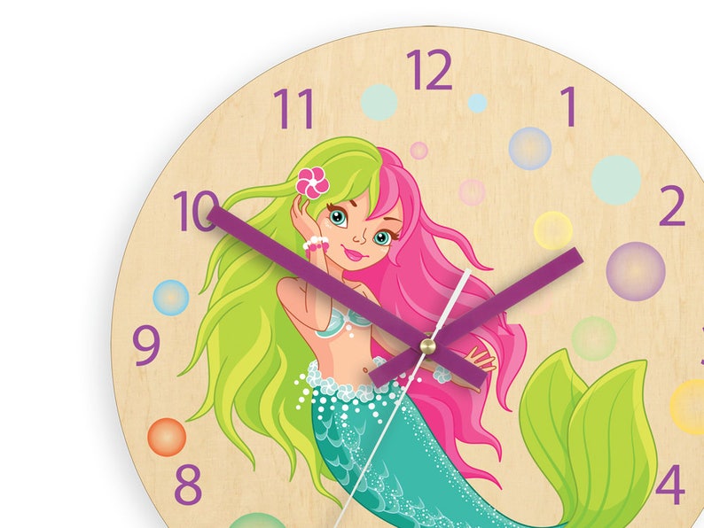 Children Wall Clock Mermaid With Personalizen Name Clock - Etsy
