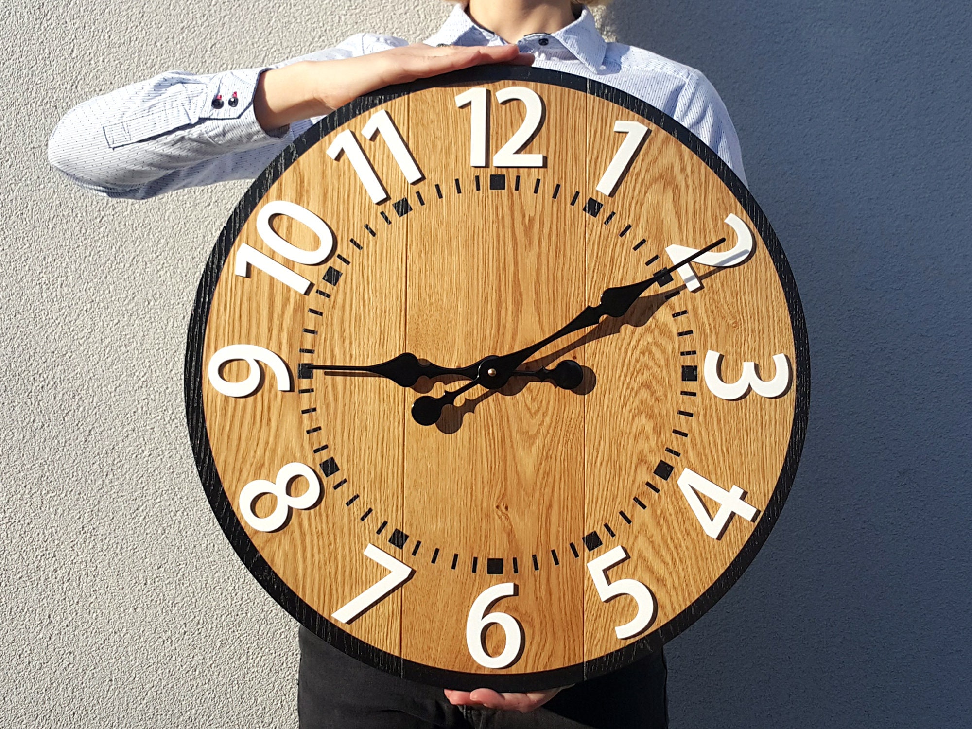 Wood clock Berlin- White - clock with numbers ,Loft wall clock, Modern ... Wood clock Berlin- White - clock with numbers ,Loft wall clock, Modern ...