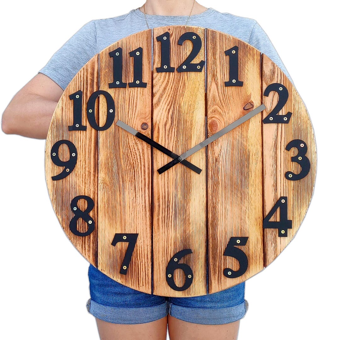 Large Farmhouse Wall Clock – Rustic Reclaimed Wood Clock With Black ...