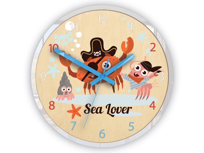 Children wall clock pirate crab Wood clock Large wall clock | Etsy