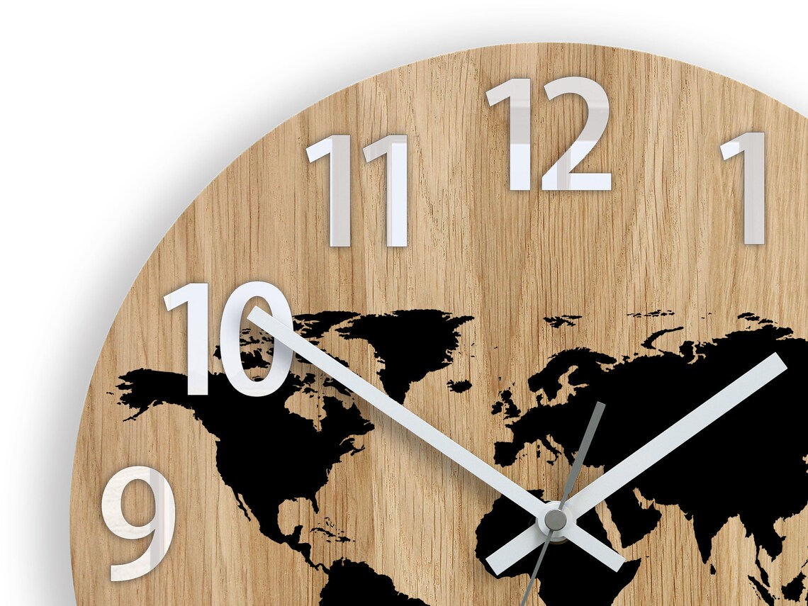 Wall Clock Wood World Map Black Silent Modern Clock With - Etsy