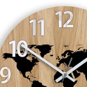 Wall Clock Wood - World Map, Black Silent Modern Clock With Numbers 33 ...