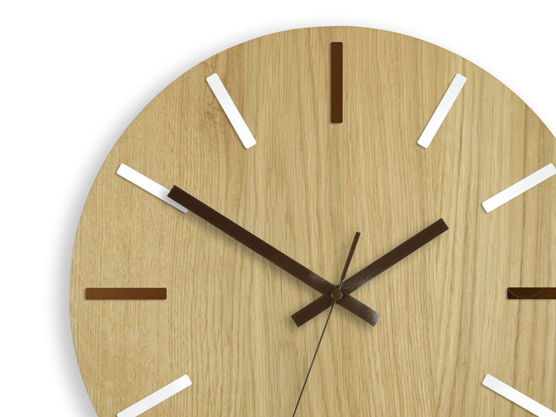 OAK Clock Wood Wall Clock SOLO Clock Large Wall Clock | Etsy