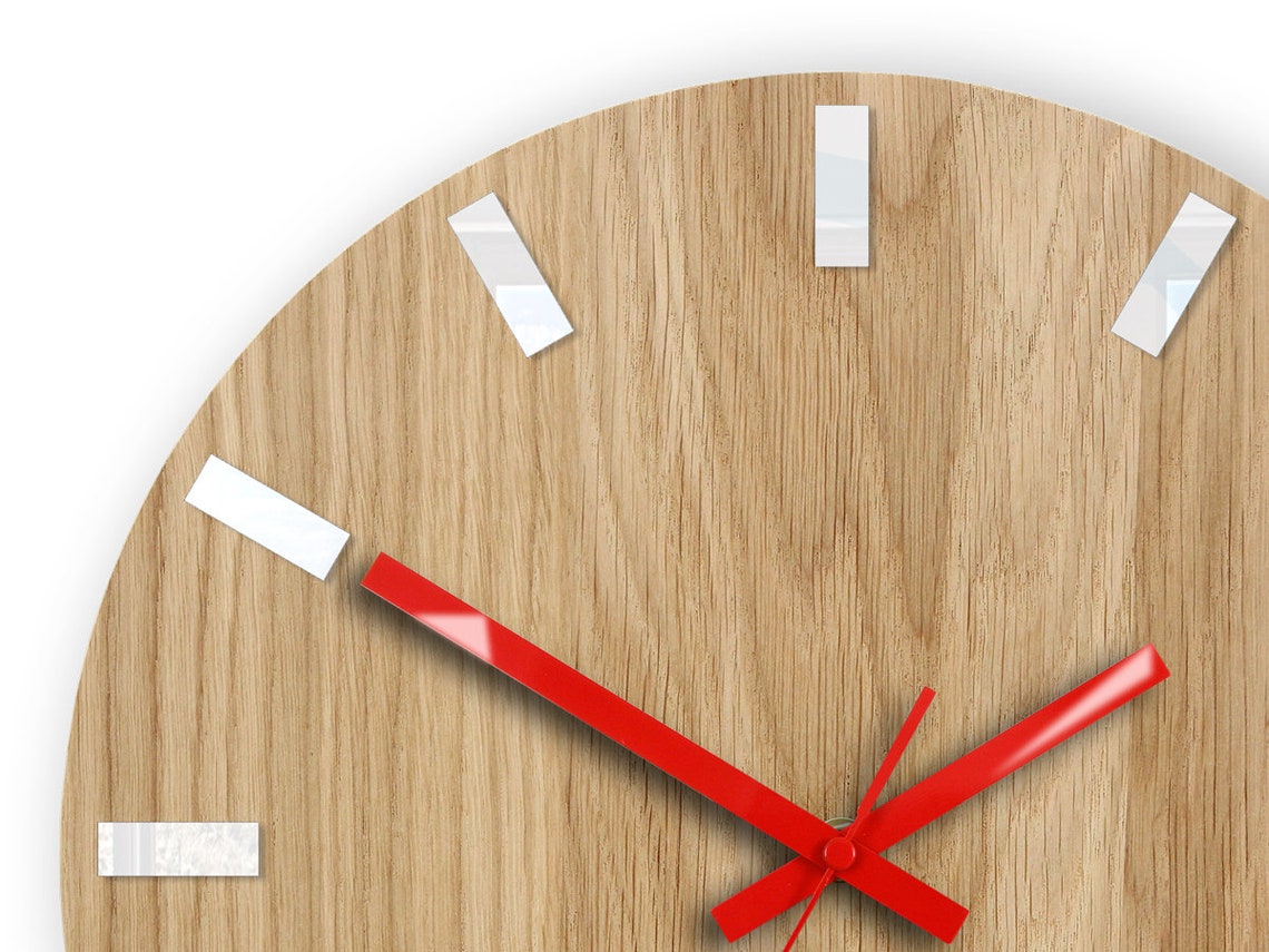 Wall Clock Simple White With Red Clock Hands Modernclock | Etsy