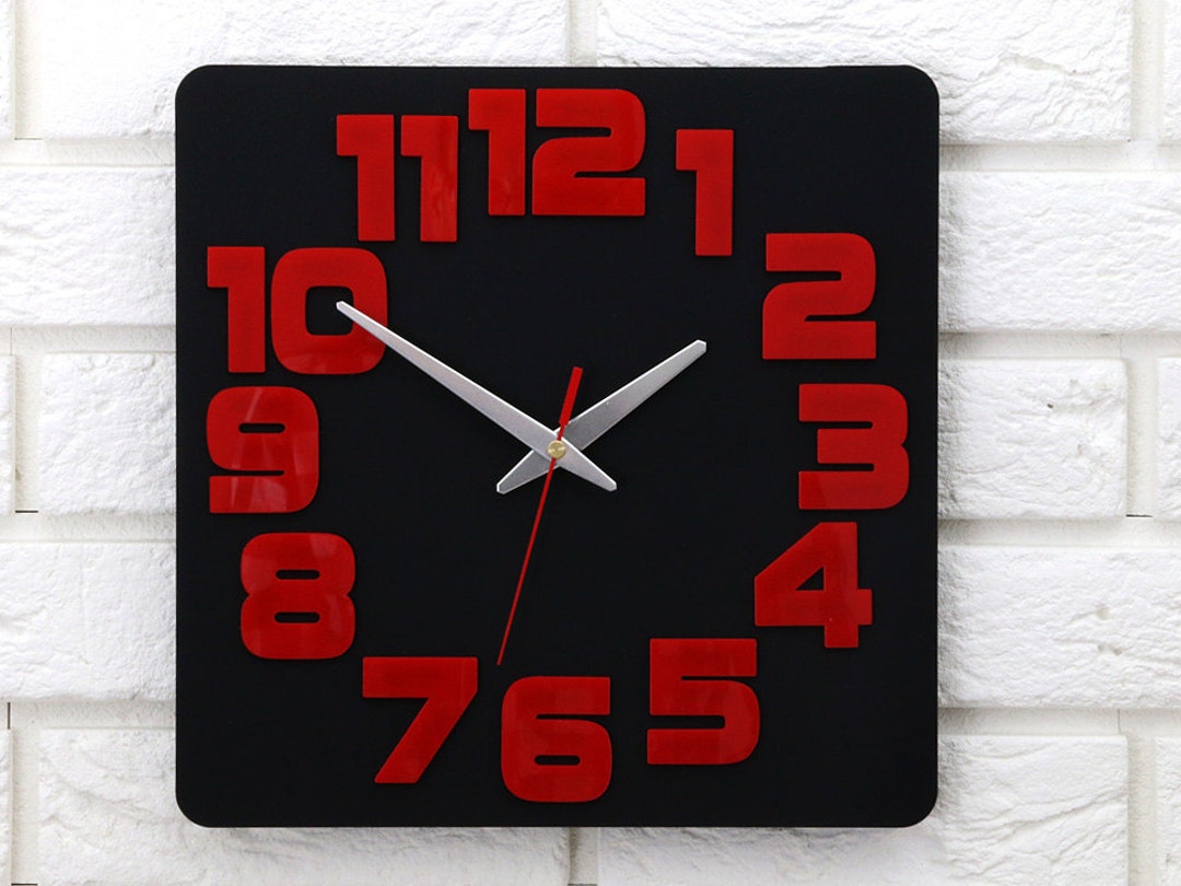 Clock Wall Clock Modern Wall Clock RED Clock Gift Office Wall ...