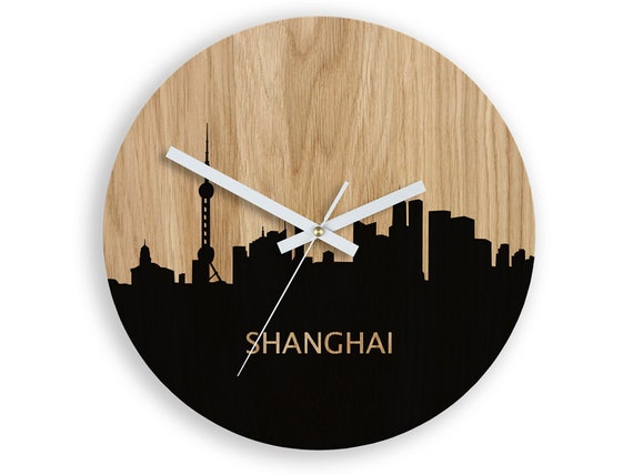 Clock Shanghai China Clock Large Wall Clock Wood Wall Clock | Etsy