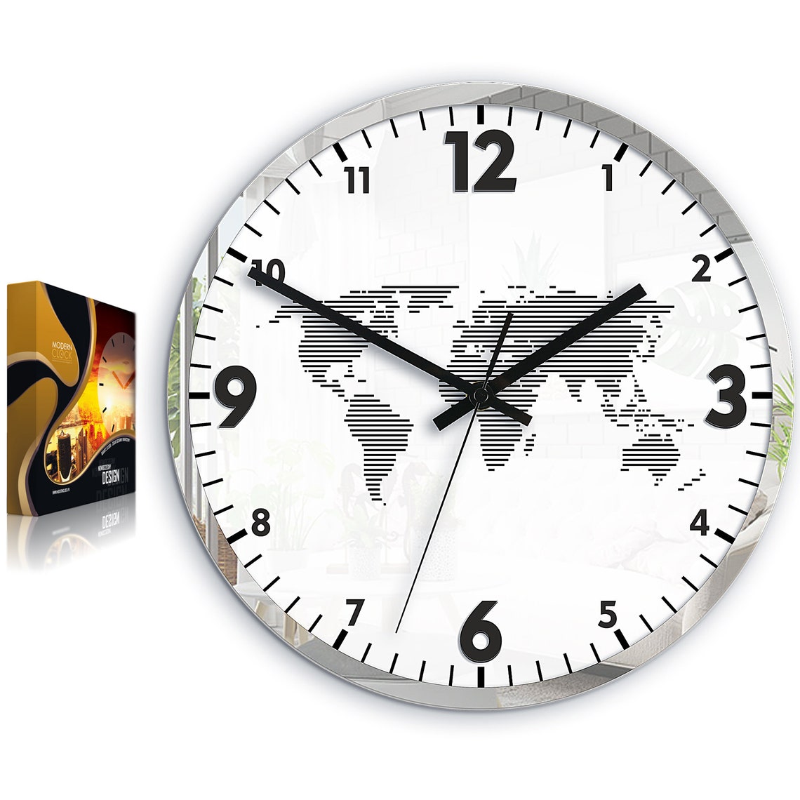 Wall Clock Continental, Clock With World Map and Mirror Frame ...