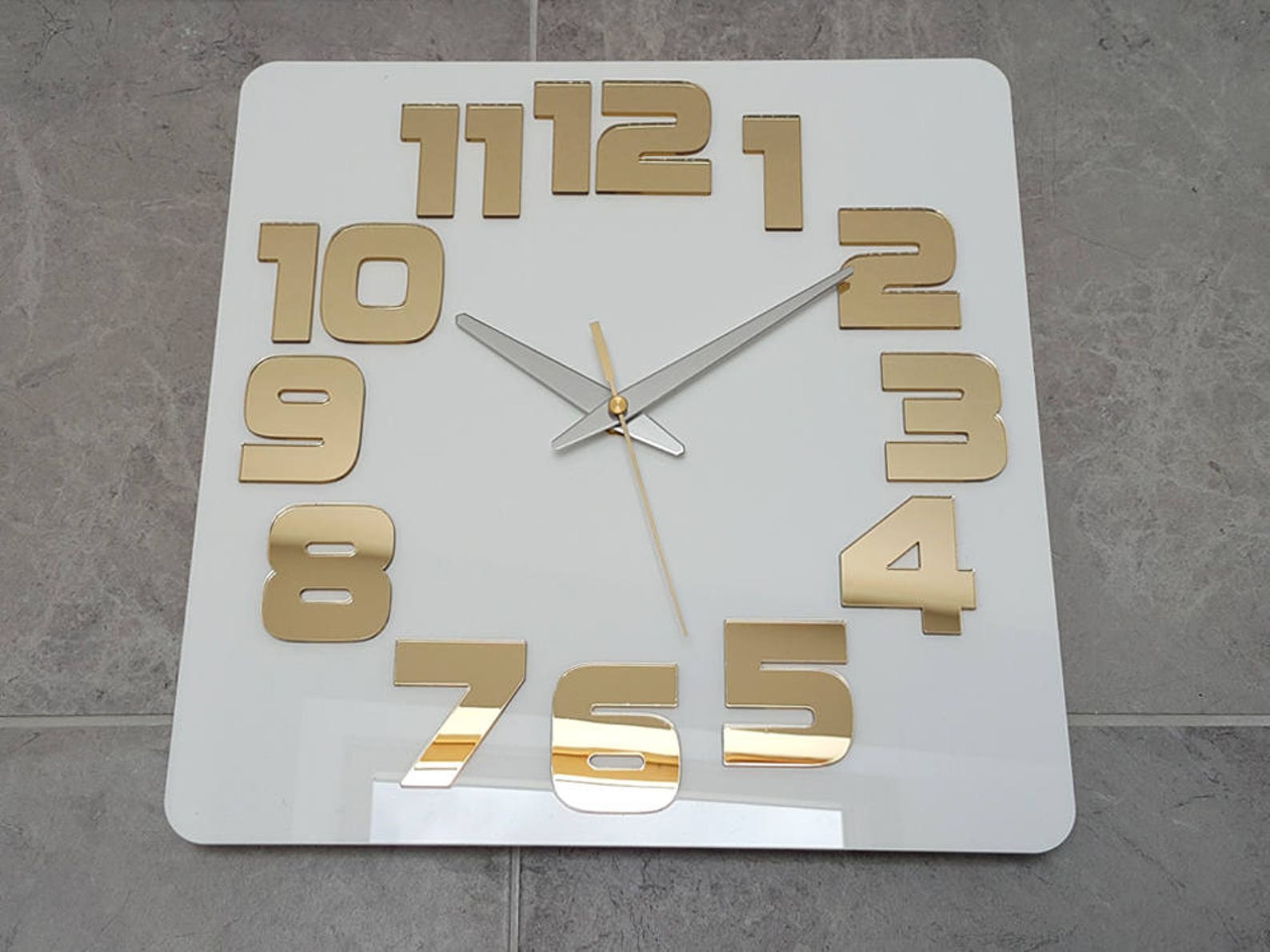 LARGE Wall Clock Modern Wall Clock White Gold Mirror Clock | Etsy