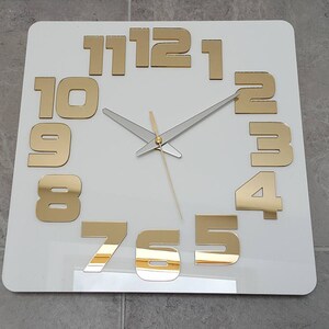 LARGE Wall Clock Modern Wall Clock White Gold Mirror Clock Gift Office ...