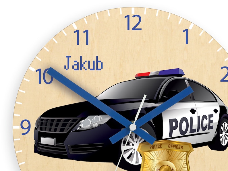 Kids Wall Clock - Police Car With Personalizen Name, Wood Clock, Large ...