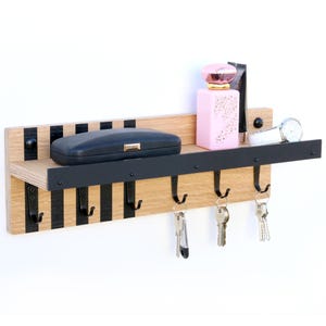 Modern Wooden Key Holder With Shelf – Entryway Organizer – Wall Mounted ...