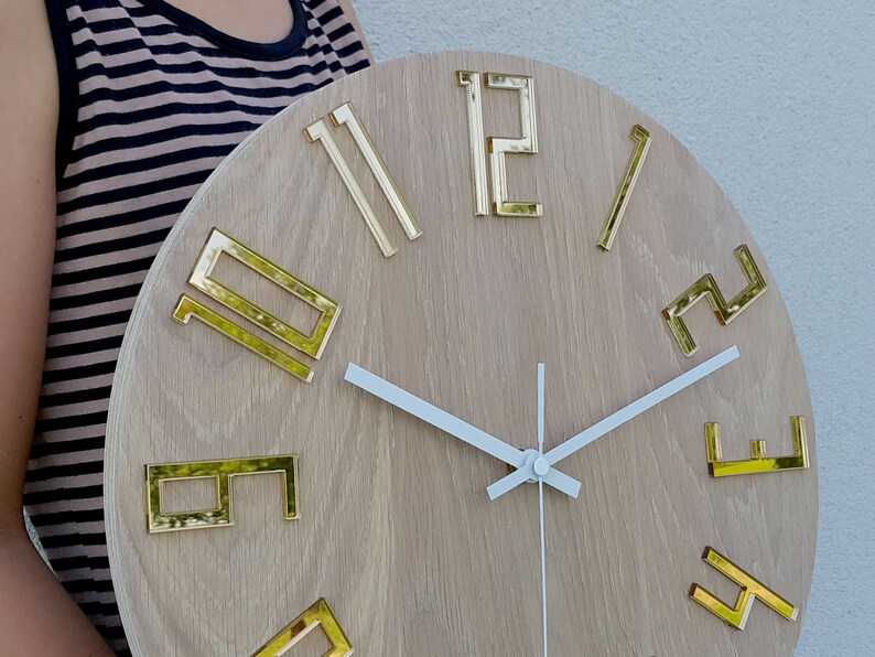 Wall Clock Wood White Clock With Gold Numbers Silent - Etsy