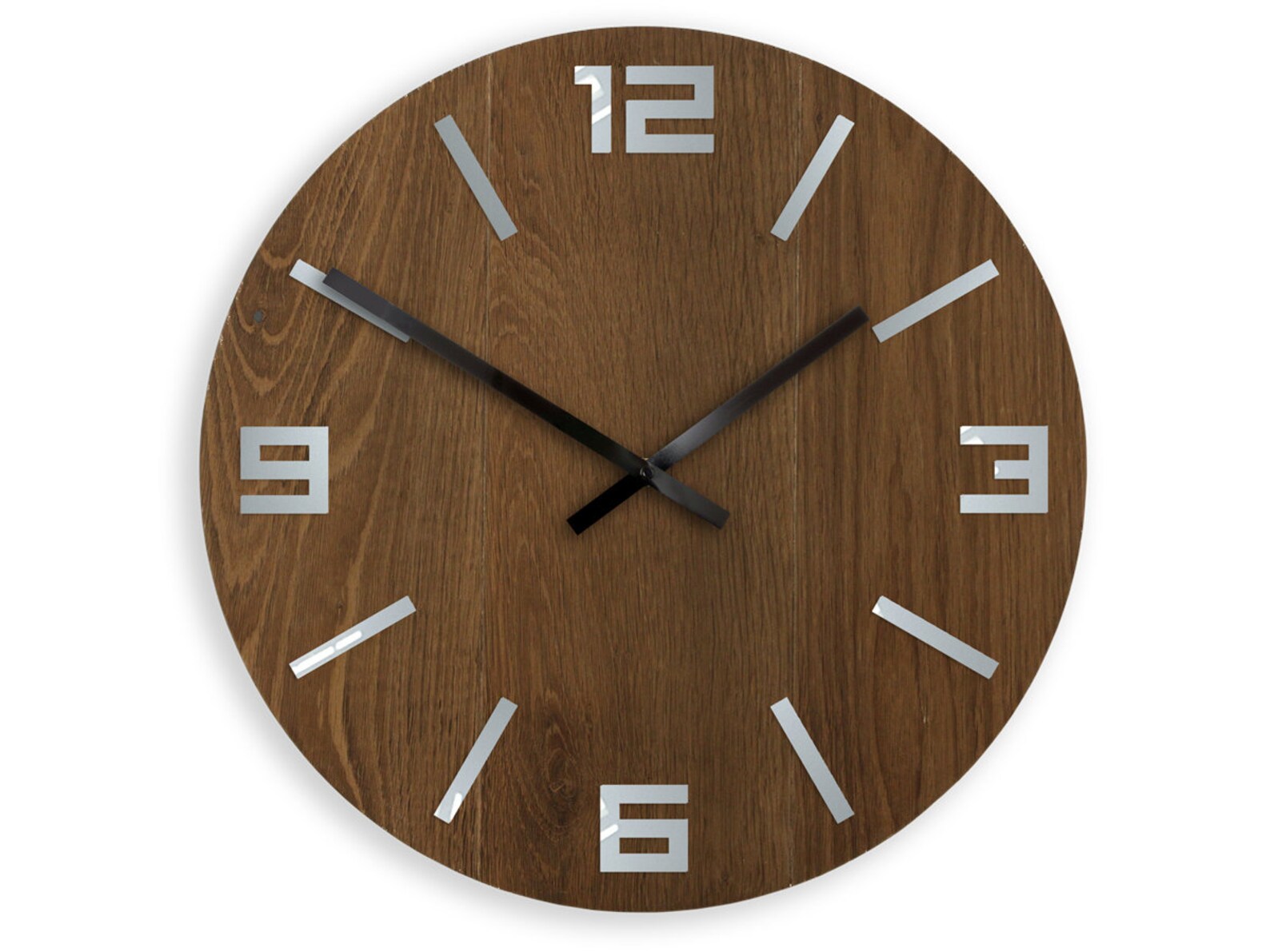 Wood Wall Clock Dark Oak Silver Numbers Large Wall Clock | Etsy