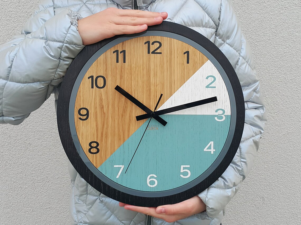 Scandi Wall Clock With Pastel Colors Minimalist Wooden Clock - Etsy