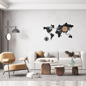 LARGE Wall Clock, Acrylic World Map Wall Clock - Bamboo Dial, Modern ...