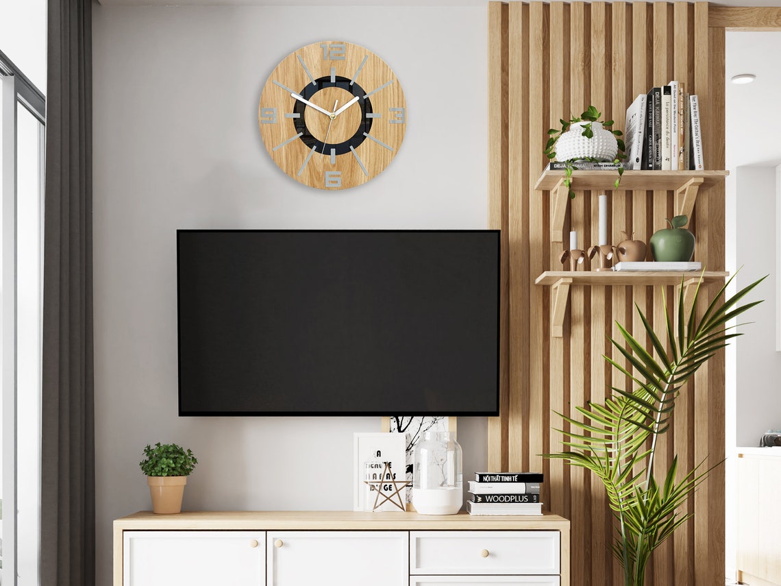 Gray wall clock with white clock hands Wood clock silent | Etsy