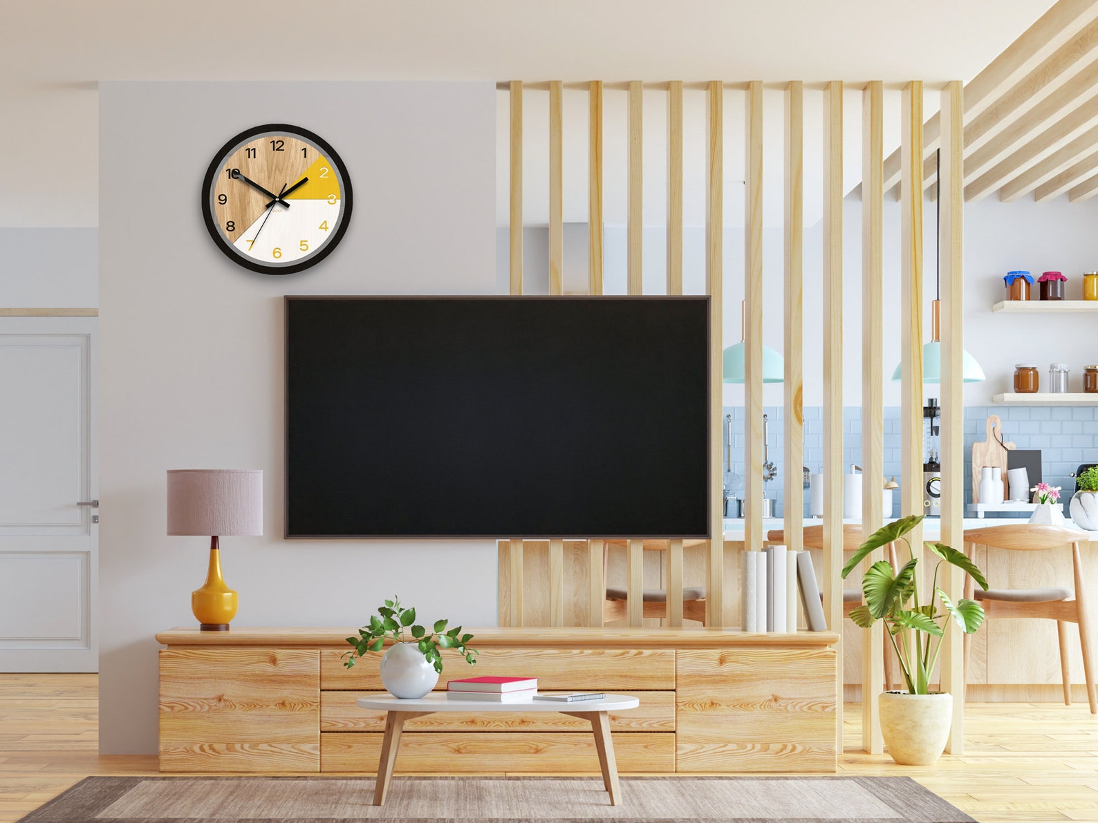 Scandi Wall Clock With Pastel Colors Minimalist Wooden Clock - Etsy