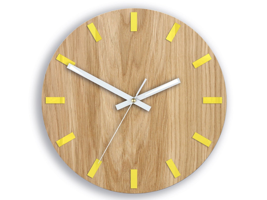 Wood Wall Clock, Large Wall Clock, Yellow Clock, Gift Wall Decor Unique ...