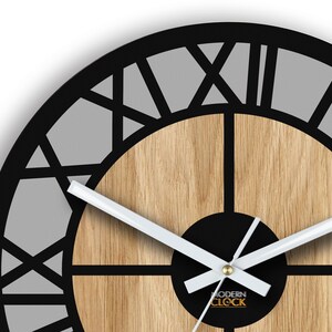 Large Wood Clock , Loft Wall Clock, Black and Gray Clock- Silent Oslo ...