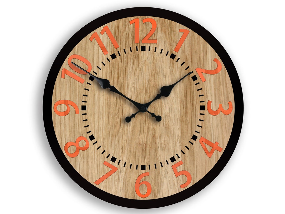 Wall Clock - OAK 13 in - Berlin With Numbers Orange - Wood Clock - Loft ...