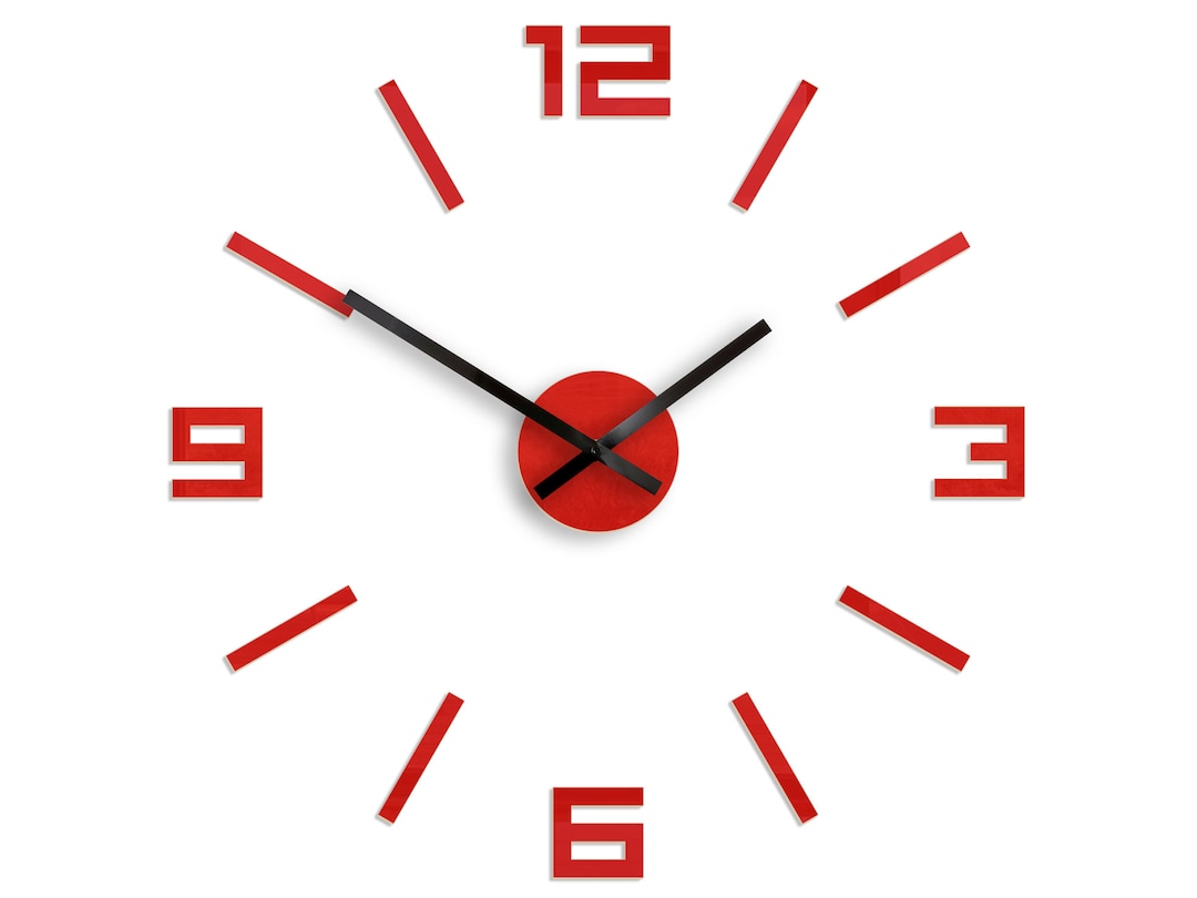 Red Wall Clock 50cm - 19,70" DIY, Modern Wall Clock, Large Wall Clock ...