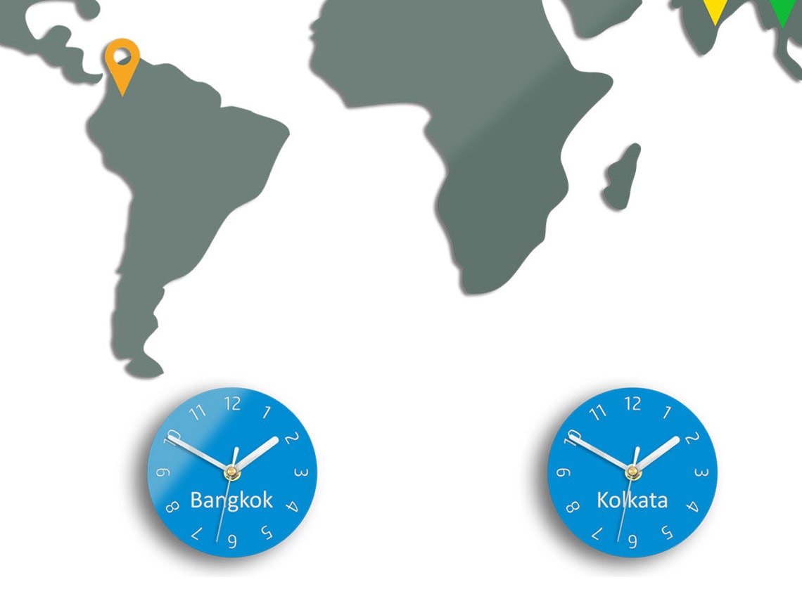 LARGE Wall Clock WORLD MAPS Modern Clock Wall Clock 4 Time - Etsy