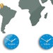 LARGE Wall Clock WORLD MAPS, Modern Clock, Wall Clock 4 Time Zones ...
