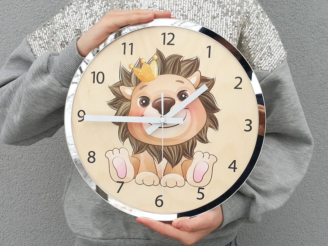 Children Wall Clock - Lion Personalizen Name, Lion, Large Wall Clock ...