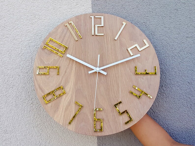 Wall Clock Wood White Clock With Gold Numbers Silent - Etsy