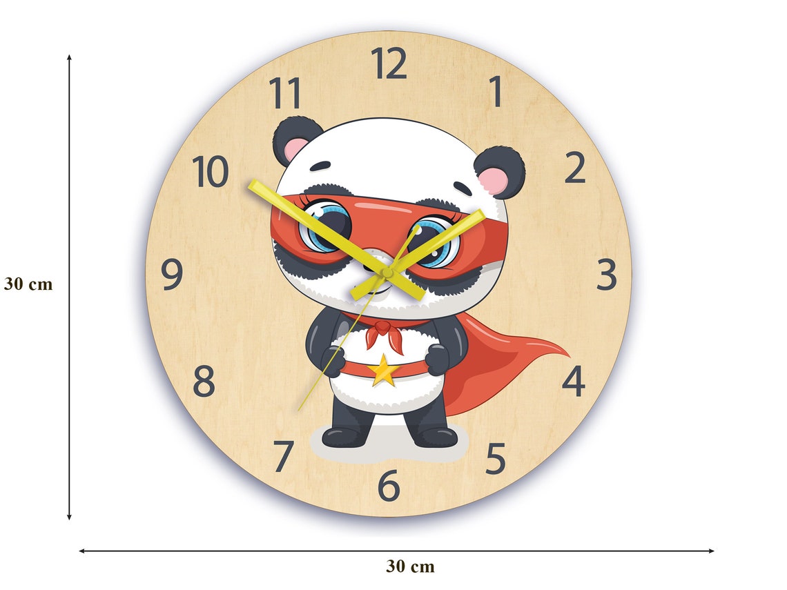 Kids Wall Clock Panda With Personalizen Name Super Hero - Etsy