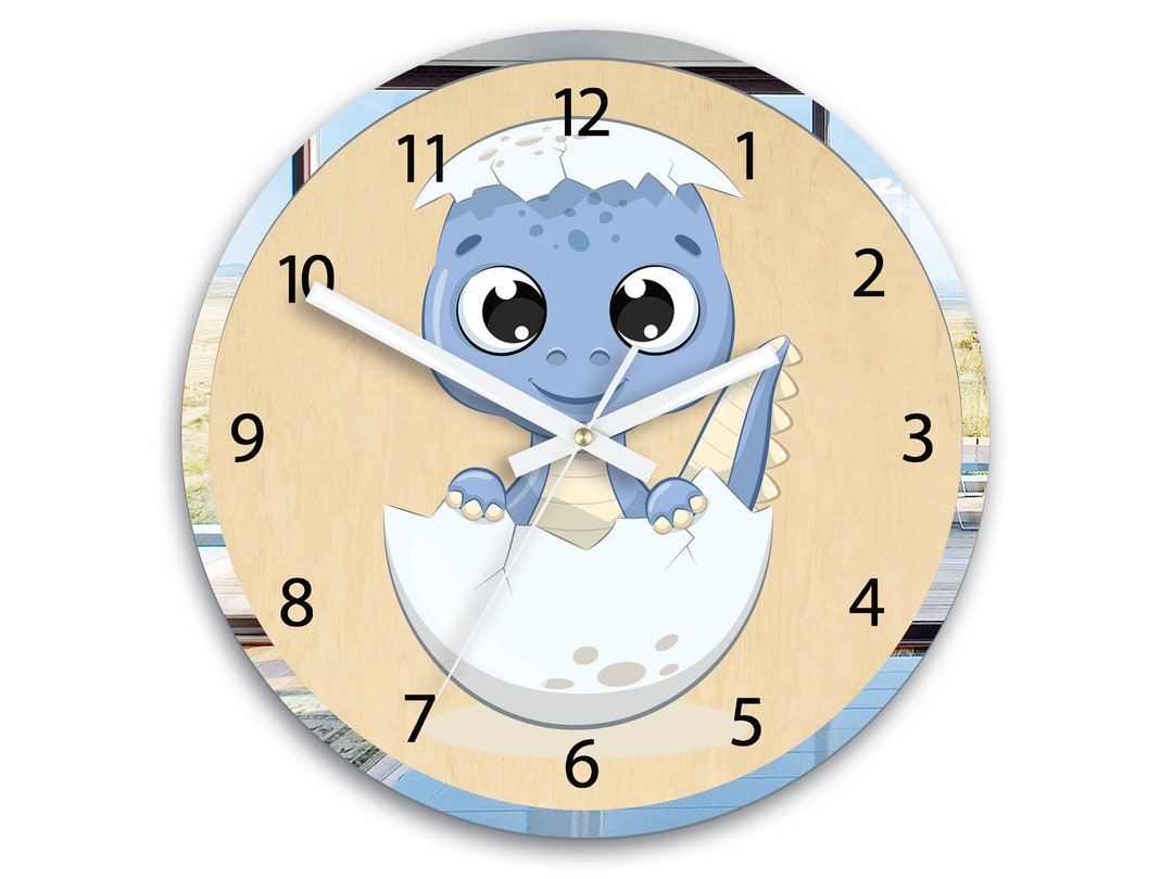 Children Wall Clock - Dino Egg With Personalizen Name, Wood Clock ...