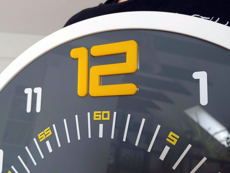 Large Wall Clock - Orion Gray With Yellow Numbers- Silent Wall Clock 45 ...