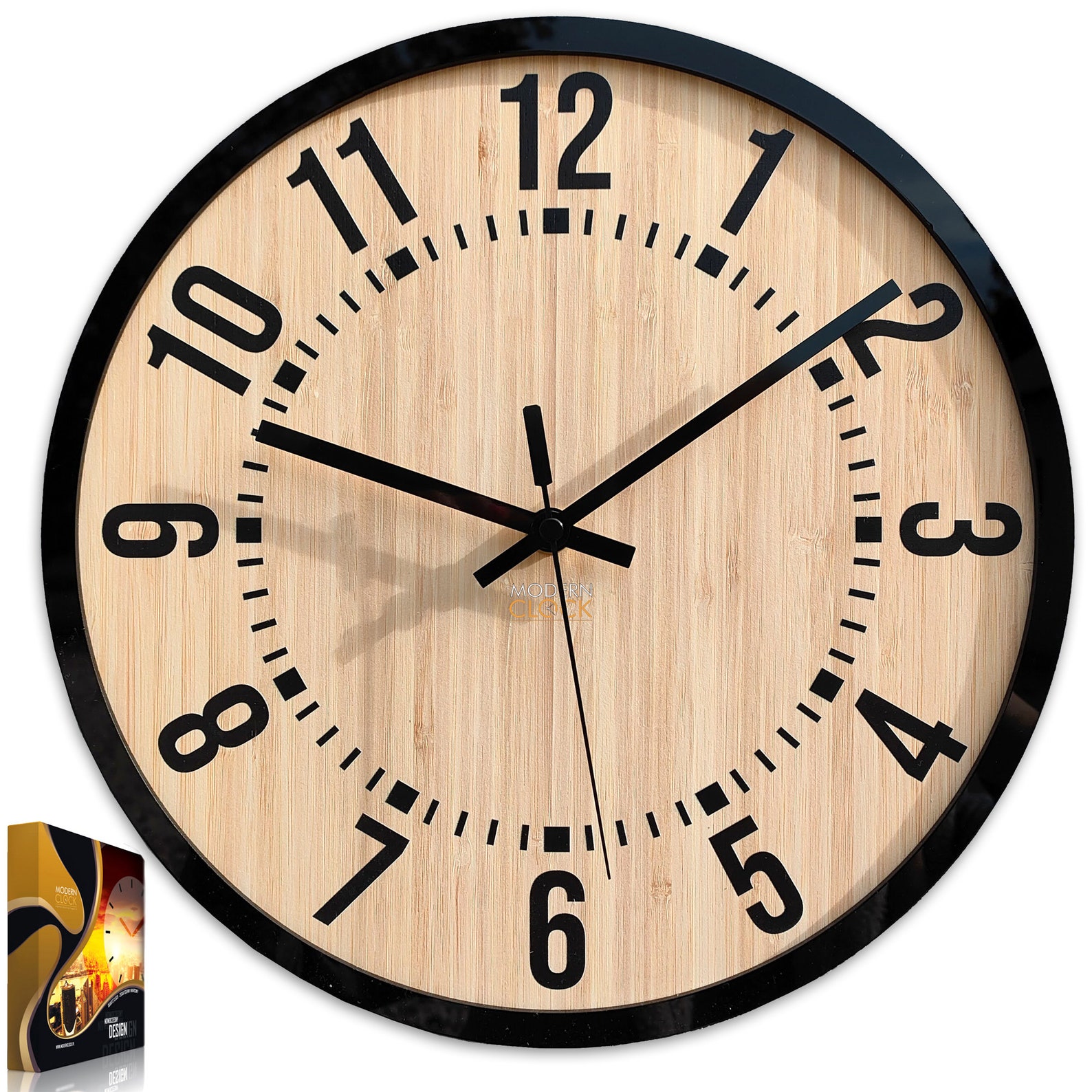 Large Wall Clock Bamboo Bruno With Numbers Quiet Clock, Modern Clock ...